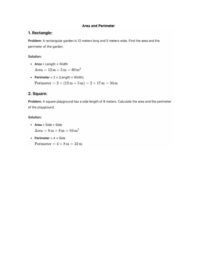 Math (Area and Perimeter) | PDF