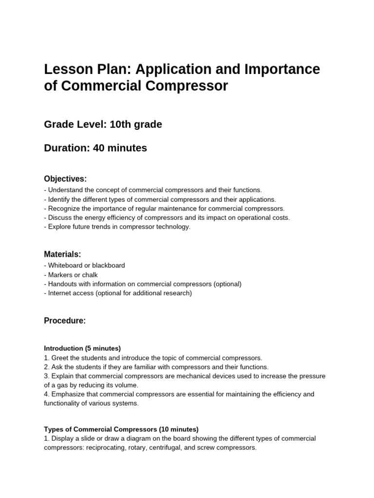 Application and Importance of Commercial Compressor | PDF
