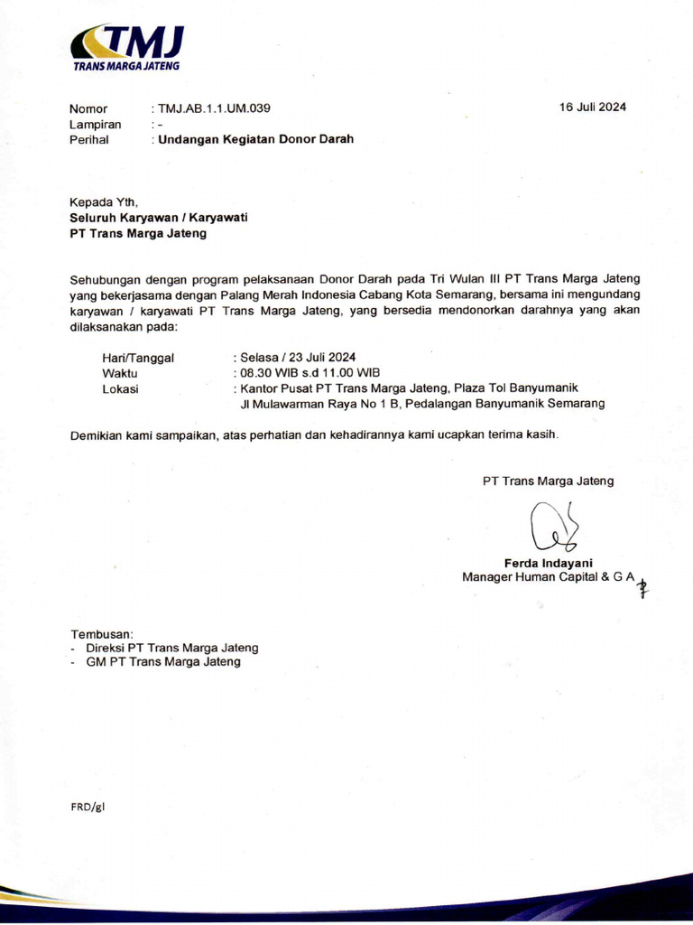 Undangan Donor Darah Karyawan TMJ | PDF Undangan Donor Darah Karyawan TMJ | PDF