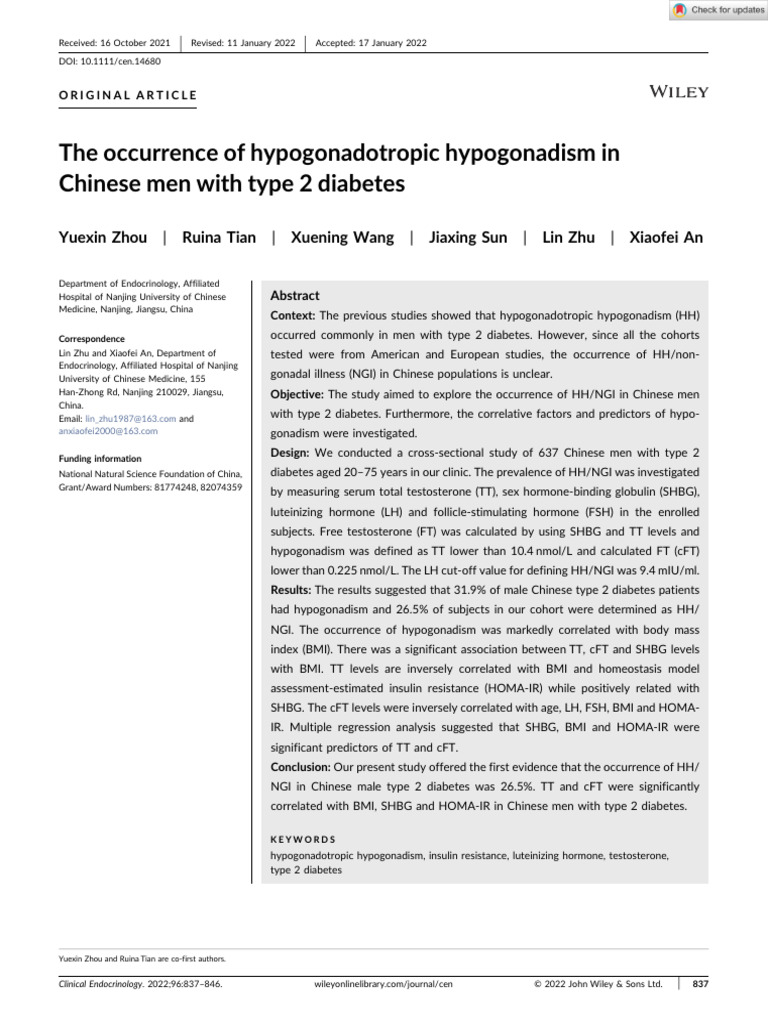HIPOGONADISMO HIPOGONADOTRÓFICO EN DM2 EN CHINA | PDF