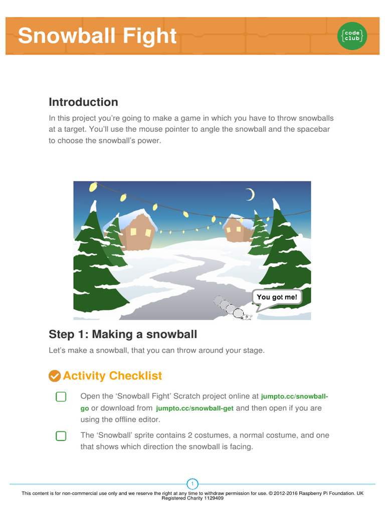 Snowball Fight Game Instructions | PDF | Scratch (Programming Language ...