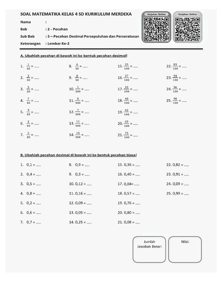 Ws Pecahan Persepuluhan & Perseratusan 2 | PDF