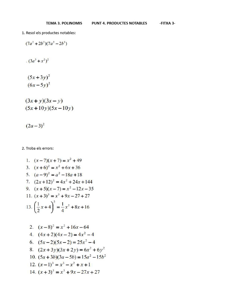 FITXA 3 Polinomis Prod. Notables | PDF