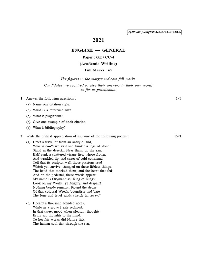 SEM 4 - 10 - BA-BSc - GENERAL - ENGLISH - CC-GE-4 - ACADEMIC WRITING ...