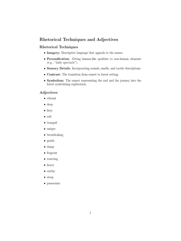 Rhetorical Techniques and Adjectives | PDF