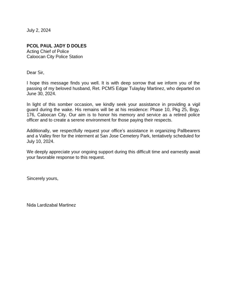 Letter for Vigil | PDF