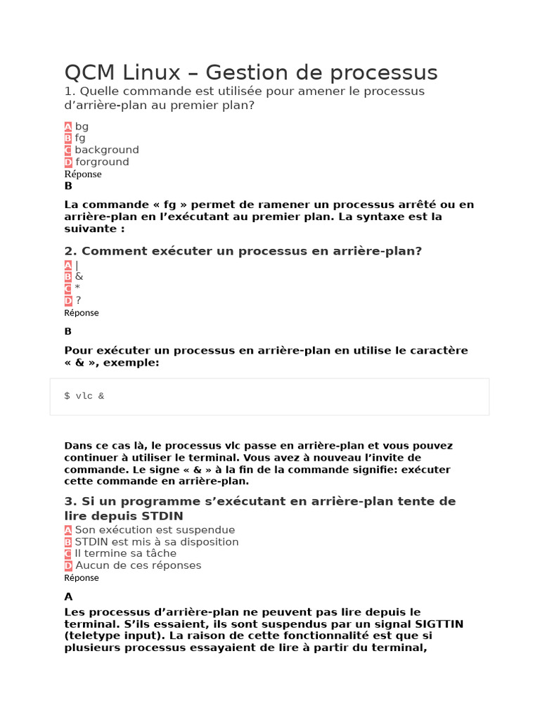 QCM Linux Gestion Des Processus | PDF