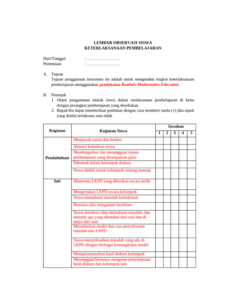 Lembar Observasi Siswa | PDF | Karier & Perkembangan