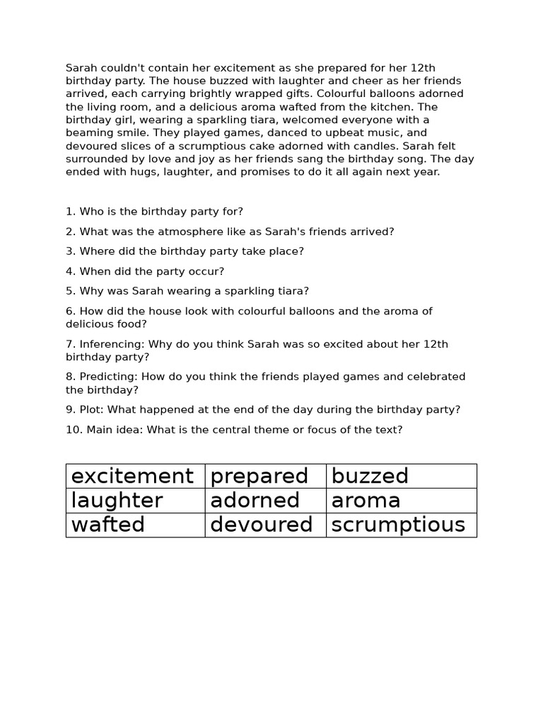 Sarah's Exciting 12th Birthday Party | PDF