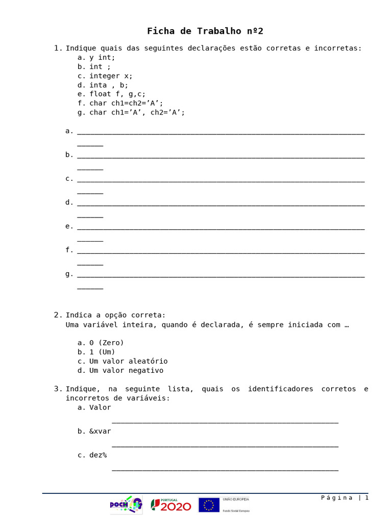 Ficha de Trabalho n2 | PDF