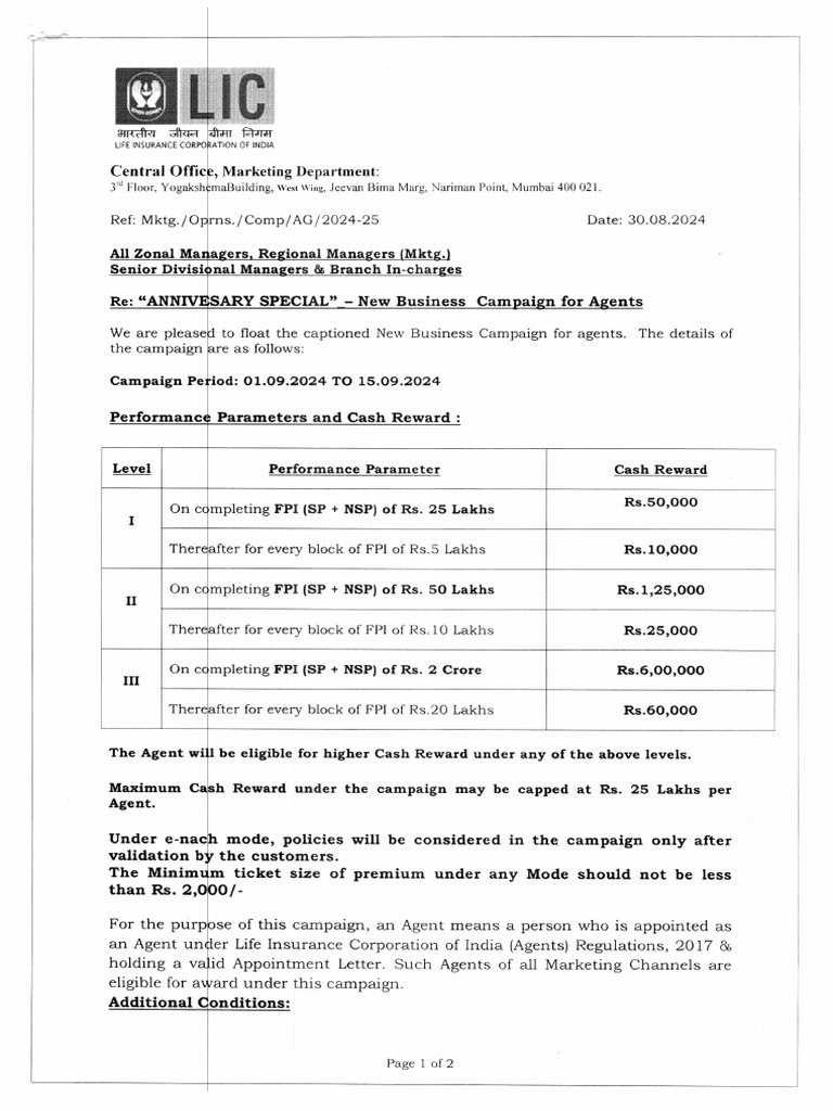 Cir - Anniversary Special NB Campaign For Agents | PDF