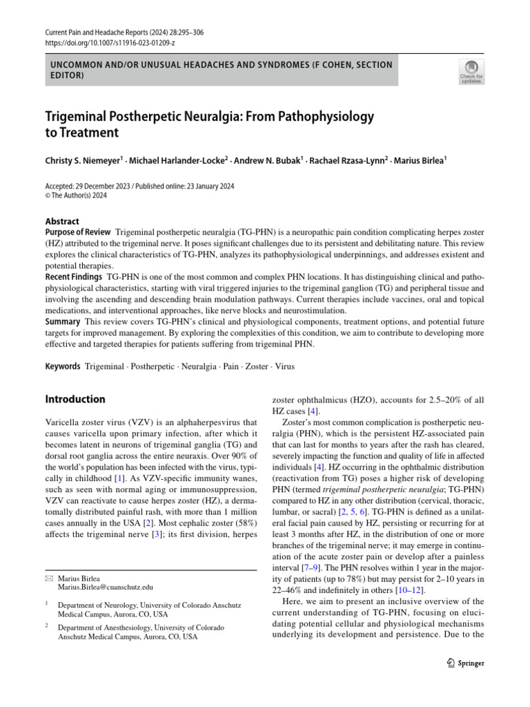 Trigeminal Postherpetic Neuralgia Therapy | PDF
