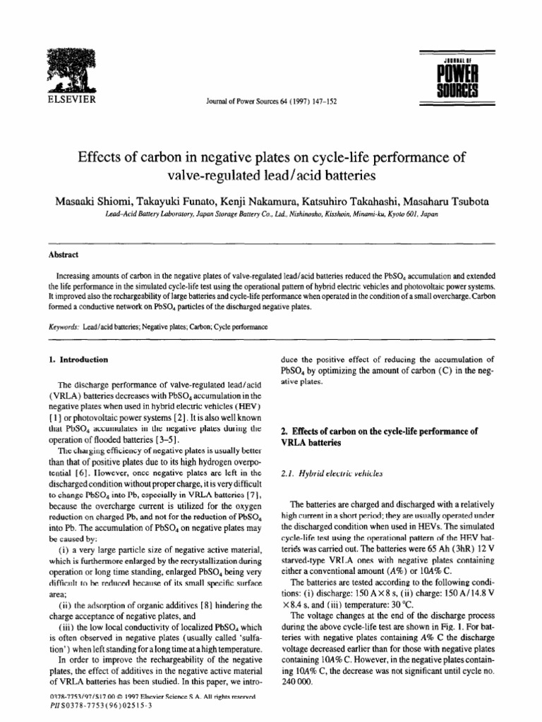 Effects of Carbon in Negative Plates On Cycle-Life Performance of Valve ...