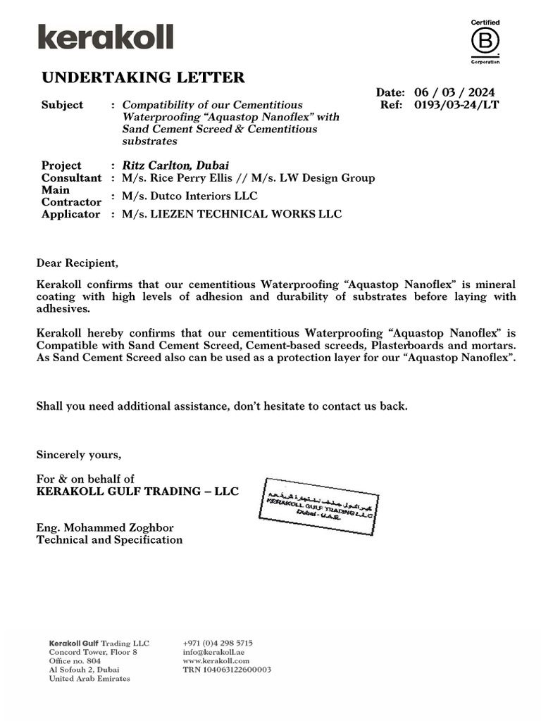 0193-3-24-LT - Nanoflex Compatibility Letter With Mineral Screeds | PDF