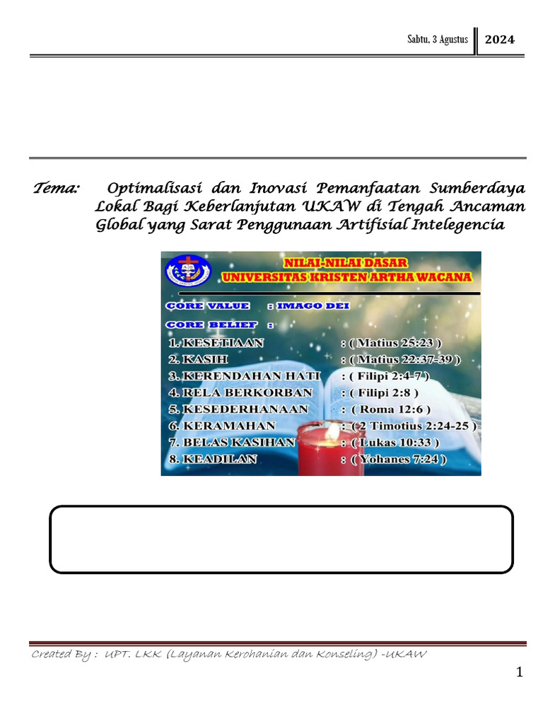 Ibadah Pengutusan Mahasiswa UKAW 2024 | PDF