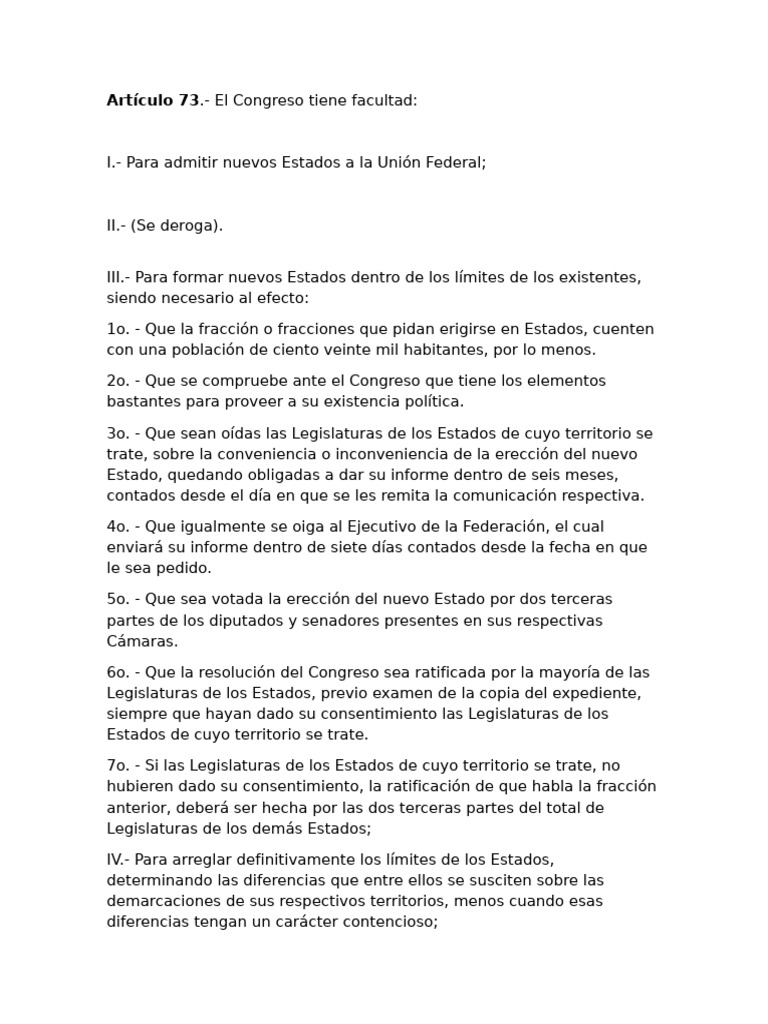 Artículo 73 | PDF | México | Federación