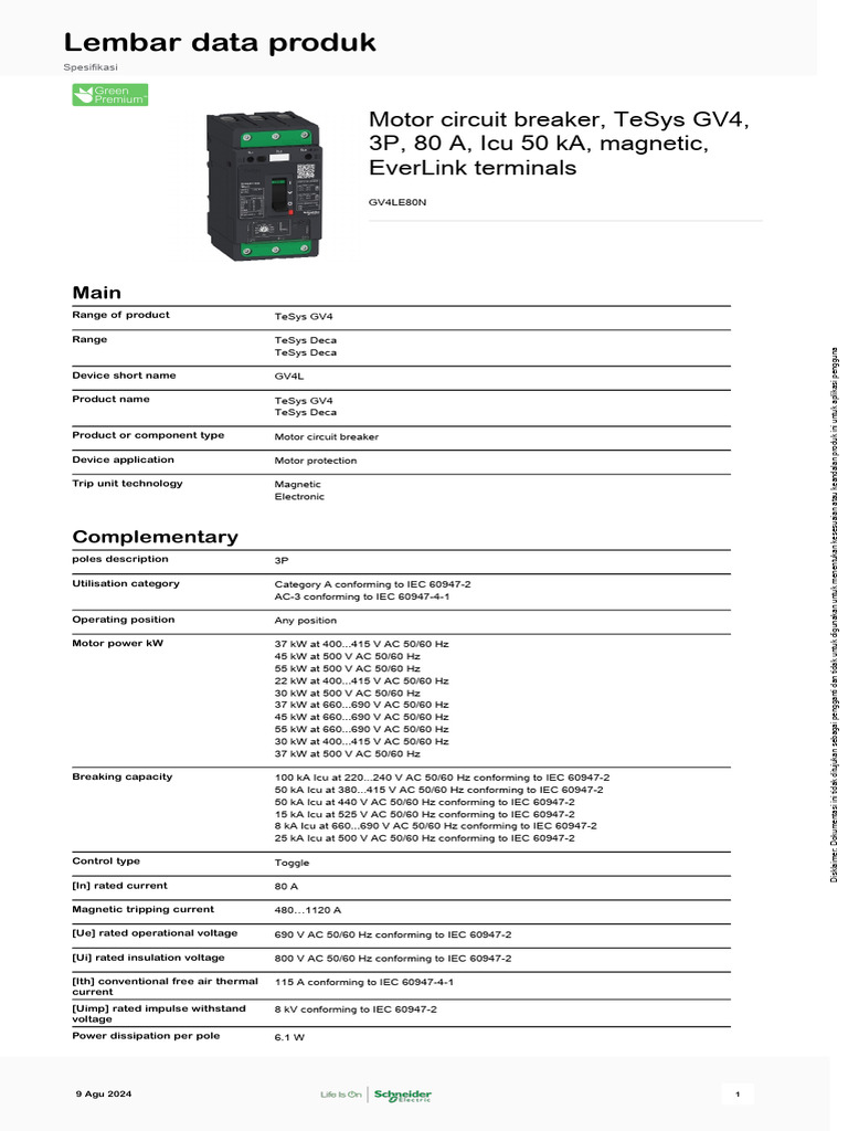 Schneider Electric - TeSys-Deca-frame-4 - GV4LE80N | PDF