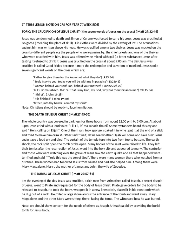 3rd Term Note On Crs Year 8 Week 5&6) | PDF