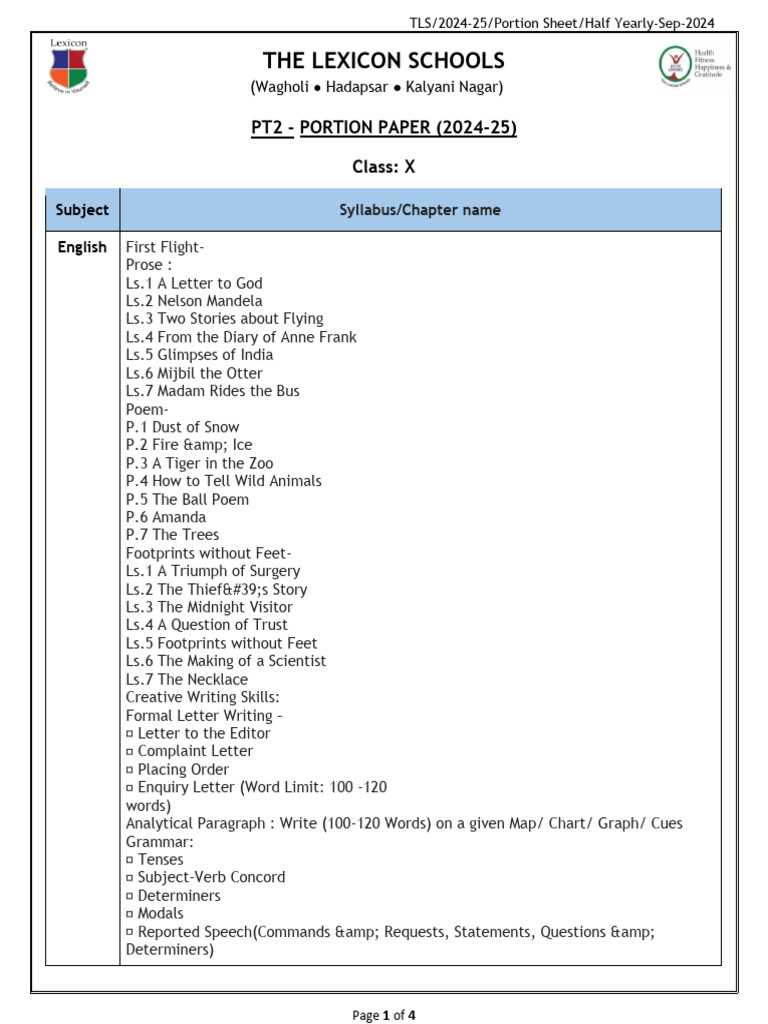 10_TLS_Class-X_PT2_Portion Paper_2024-25 | PDF