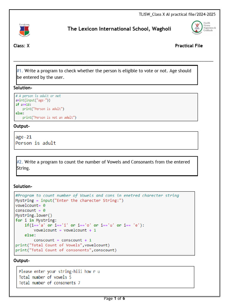 Practical File Class X 2024-25 (First 10 Programs) | PDF