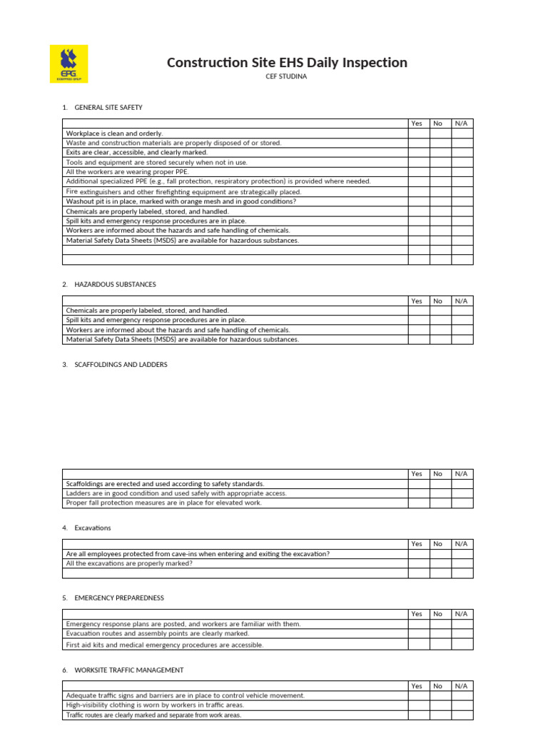 Daily EHS Checklist | PDF