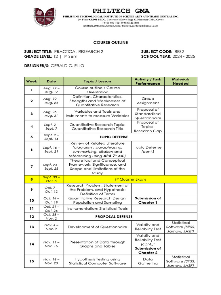 PR2 CourseOutline | PDF