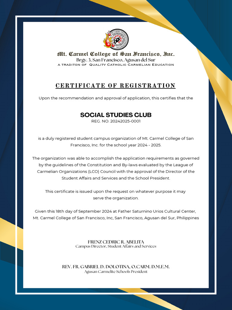 Certificate of Registration Lco | PDF | Career & Growth | Social Science