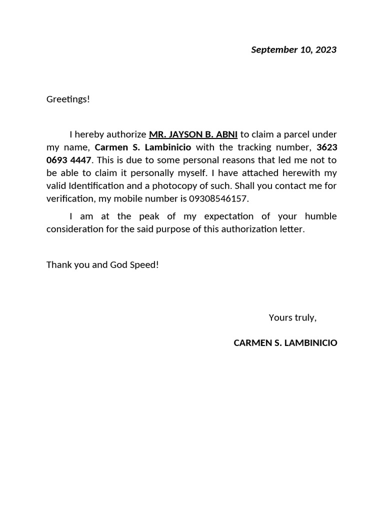 Authorization Letter ( LBC) | PDF