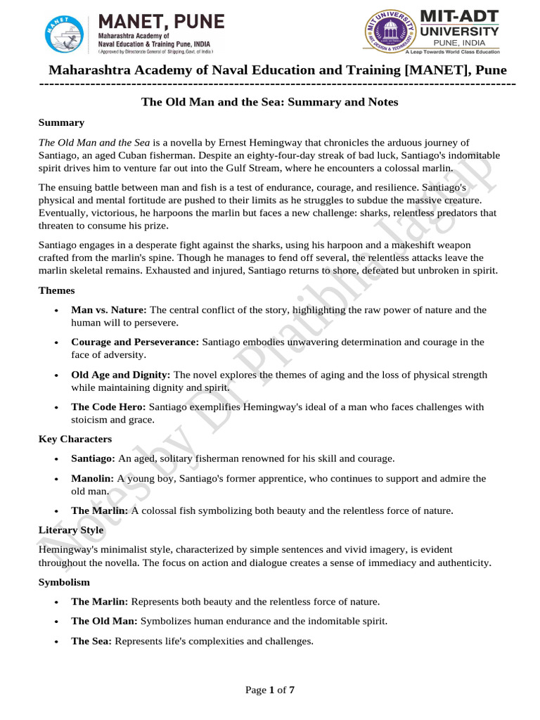 The Old Man and The Sea-Summary and Notes | PDF