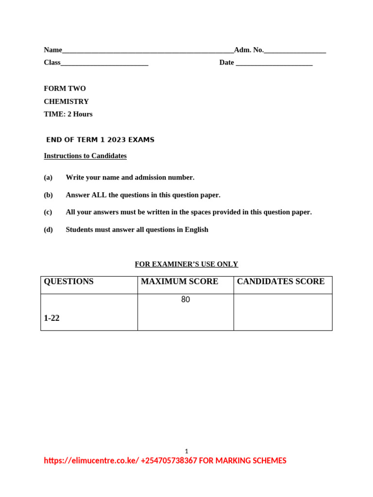 Chemistry F1 QNS 1 | PDF