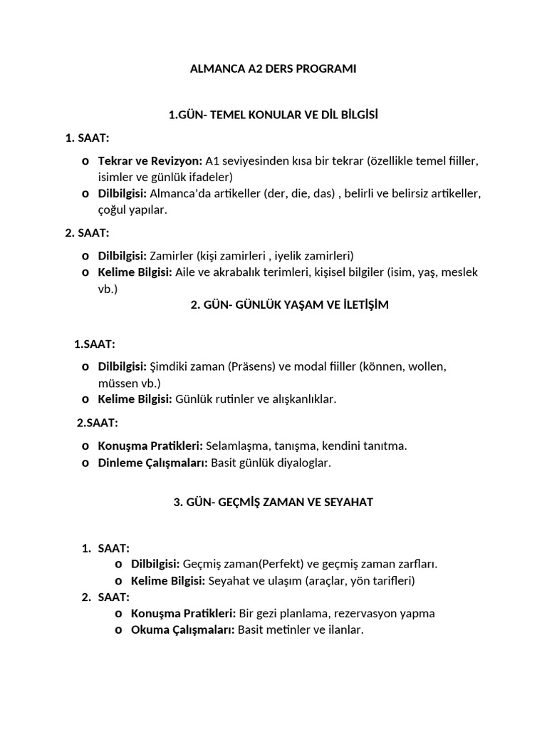 Almanca A2 Ders Programi | PDF