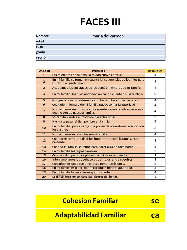 Test de La Familia Faces 3 | PDF