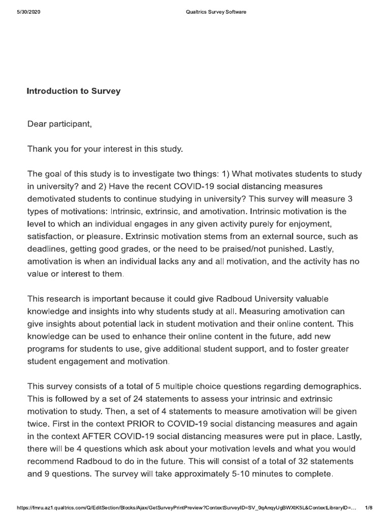 Academic Motivation Scale (AMS) Intrinsic Motivation (IM) | PDF