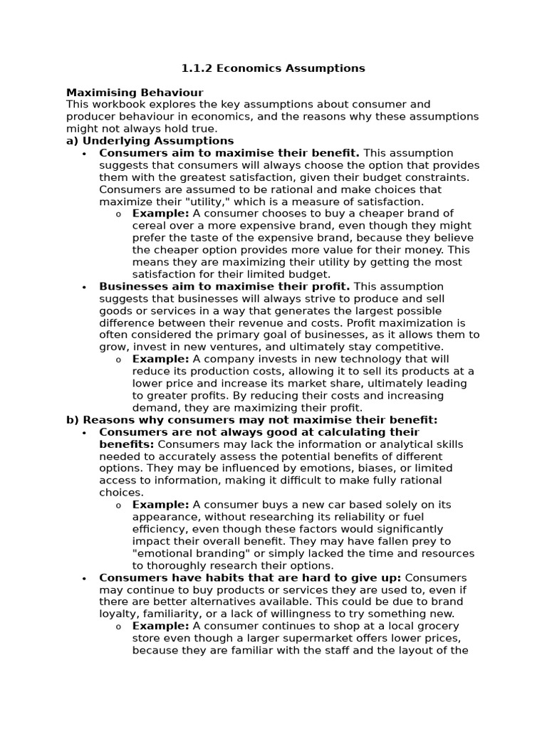 1.1.2 Economics Assumptions | PDF