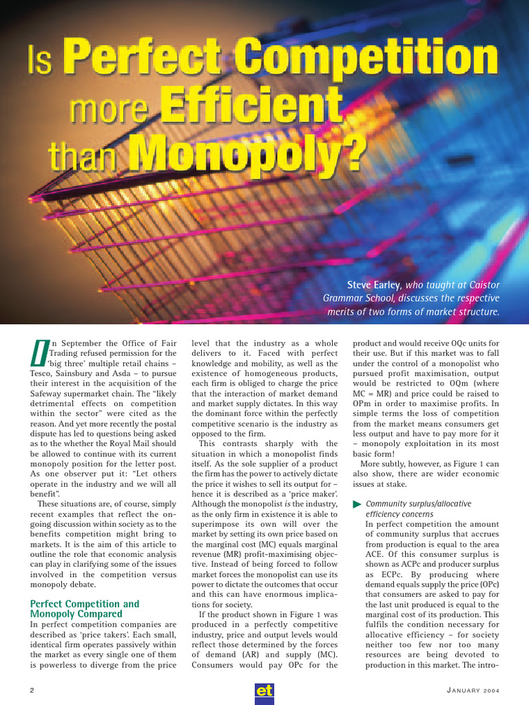 Perfect Competition More Efficient Than Monopoly | PDF