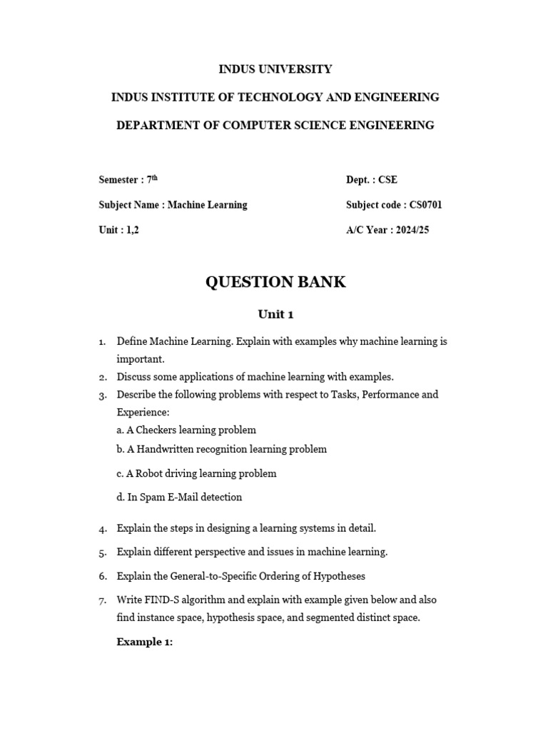 ML Question Bank - Revised | PDF