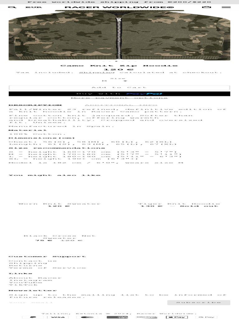 Camo Knit Zip Hoodie - Racer Worldwide | PDF