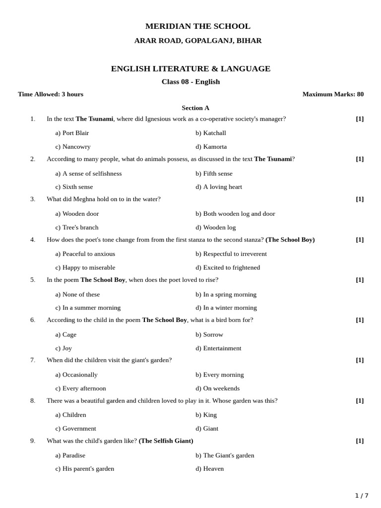 Class Viii QP Term 1 | PDF