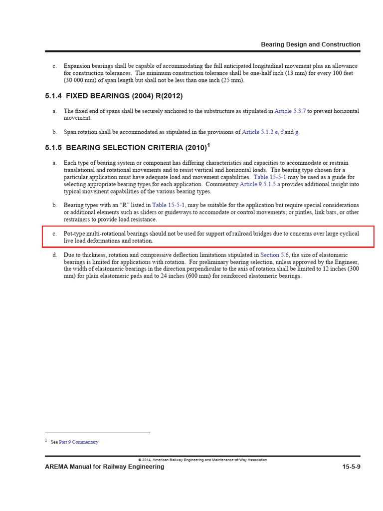 6.AREMA-Chapter 15 - PART 5 - Pot Bearings Forbidden - 021126 | PDF