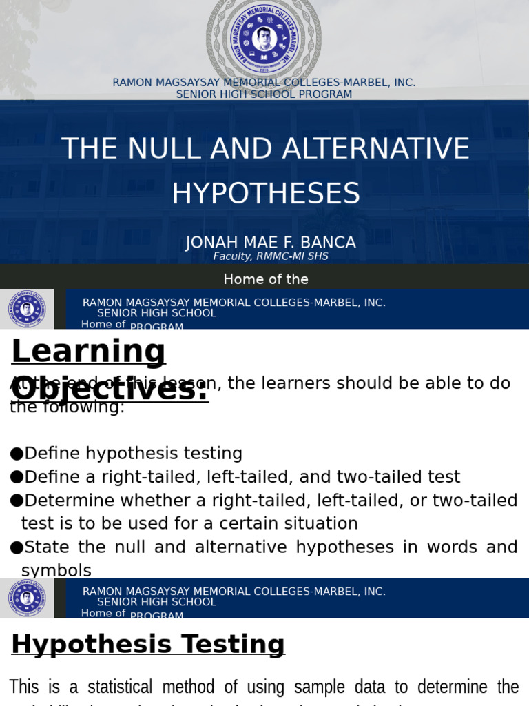 12.1 The Null and Alternative Hypotheses | PDF