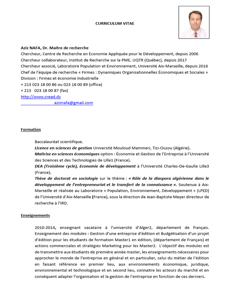 CV-Aziz-NAFA-FEMISE | PDF