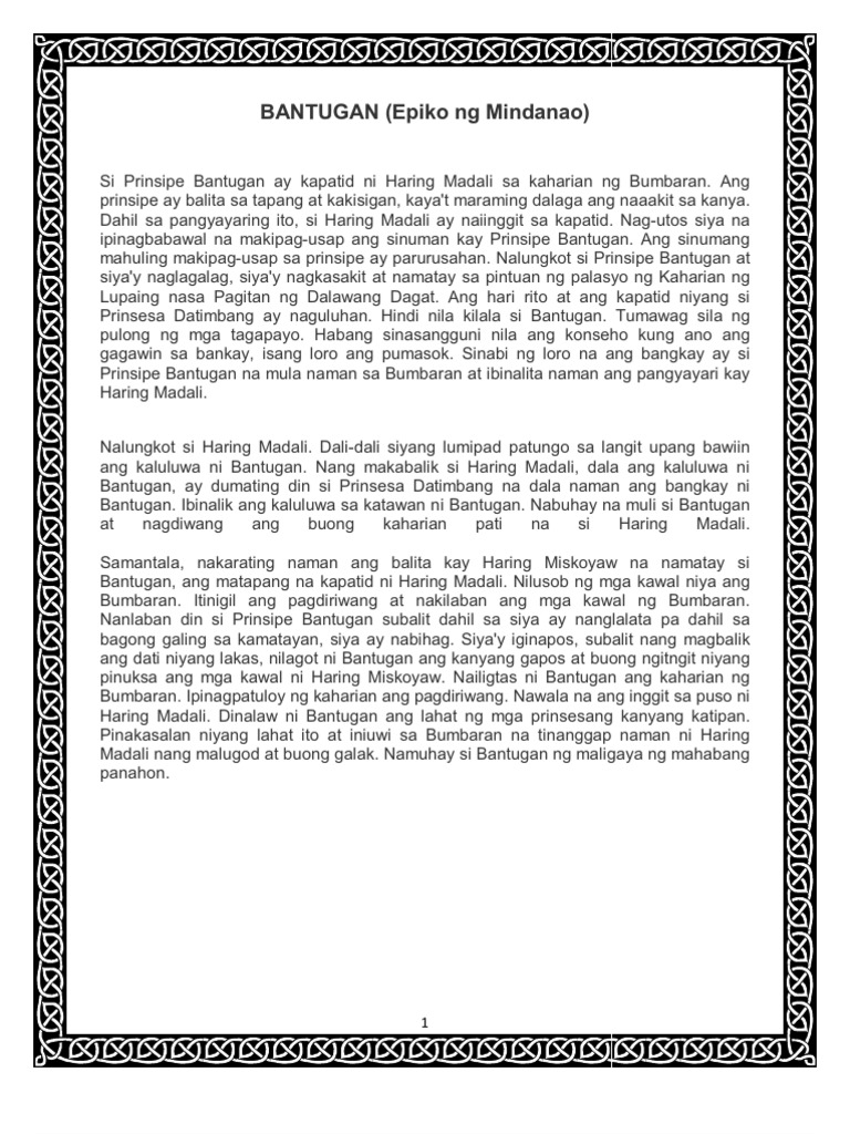 Halimbawa Ng Epiko At Ang Buod Nito