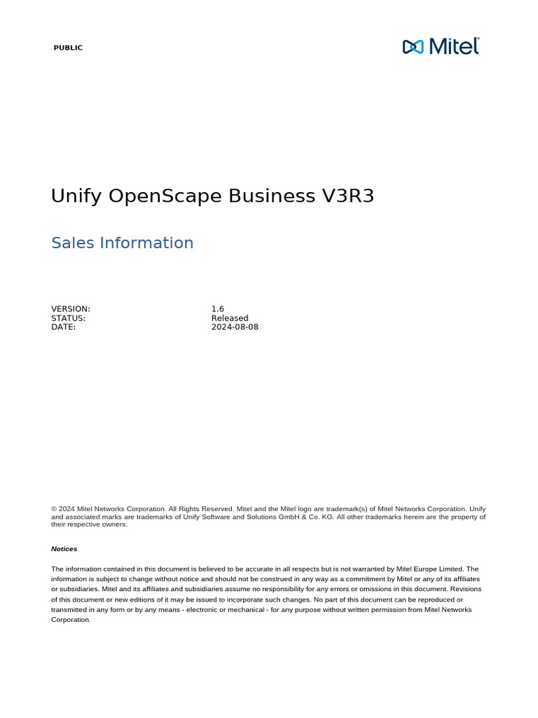Unify OpenScape Business V3 - Sales Information Sales Information ...