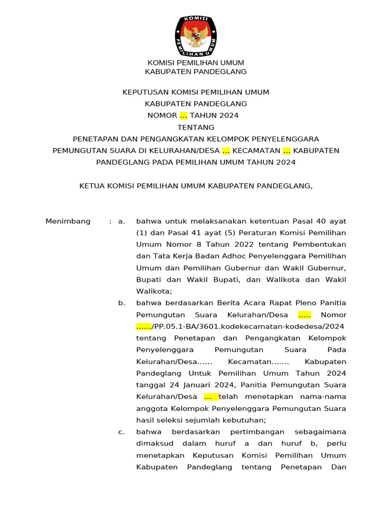FORMAT KEPUTUSAN PENGANGKATAN KPPS V | PDF