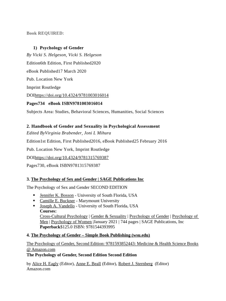 Psychology of Gender: 6th Edition Overview | PDF