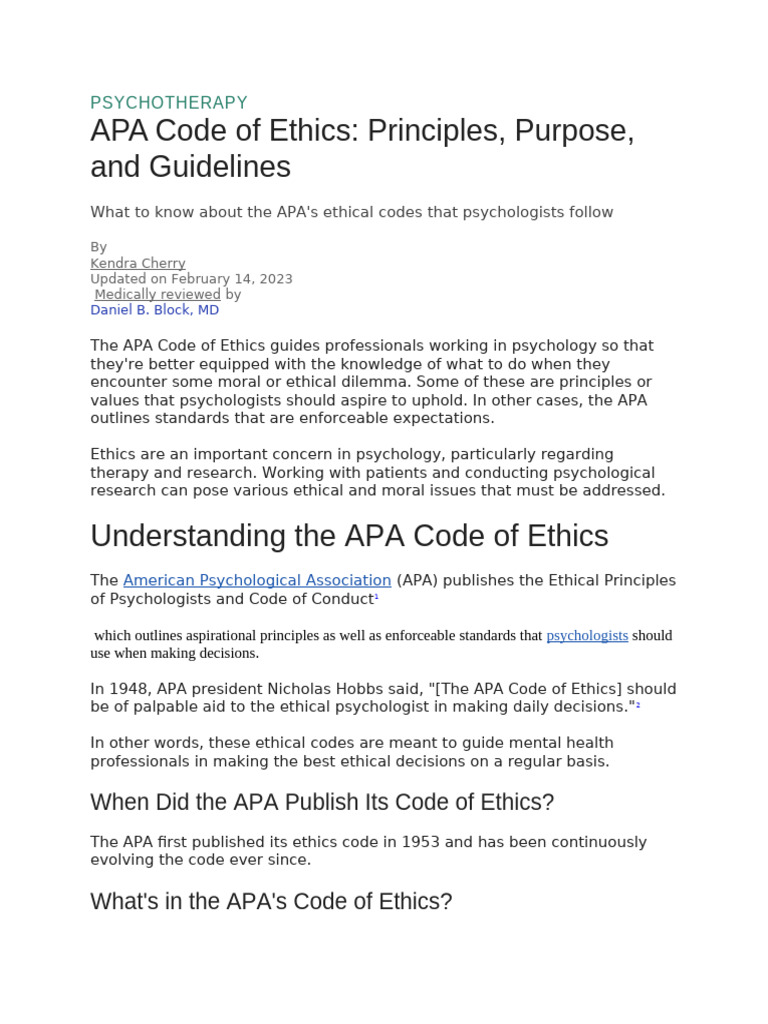 PSYCHOTHERAPY APA Ethical Principles 2023 Guide Line | PDF