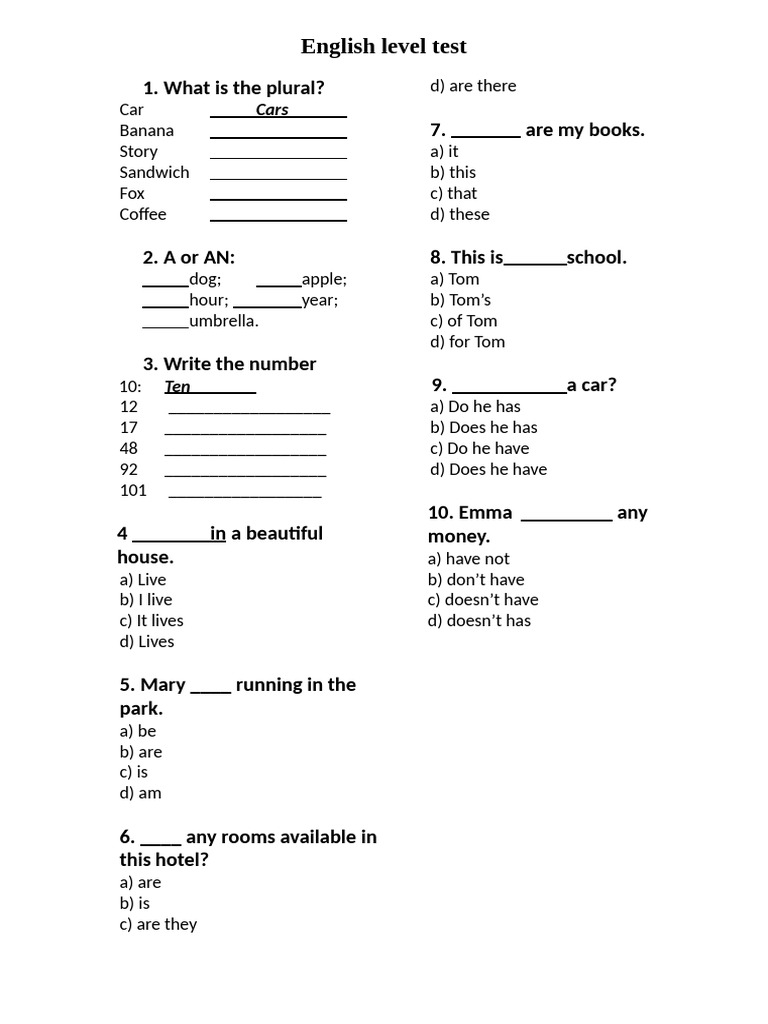 Elementary Level Test | PDF