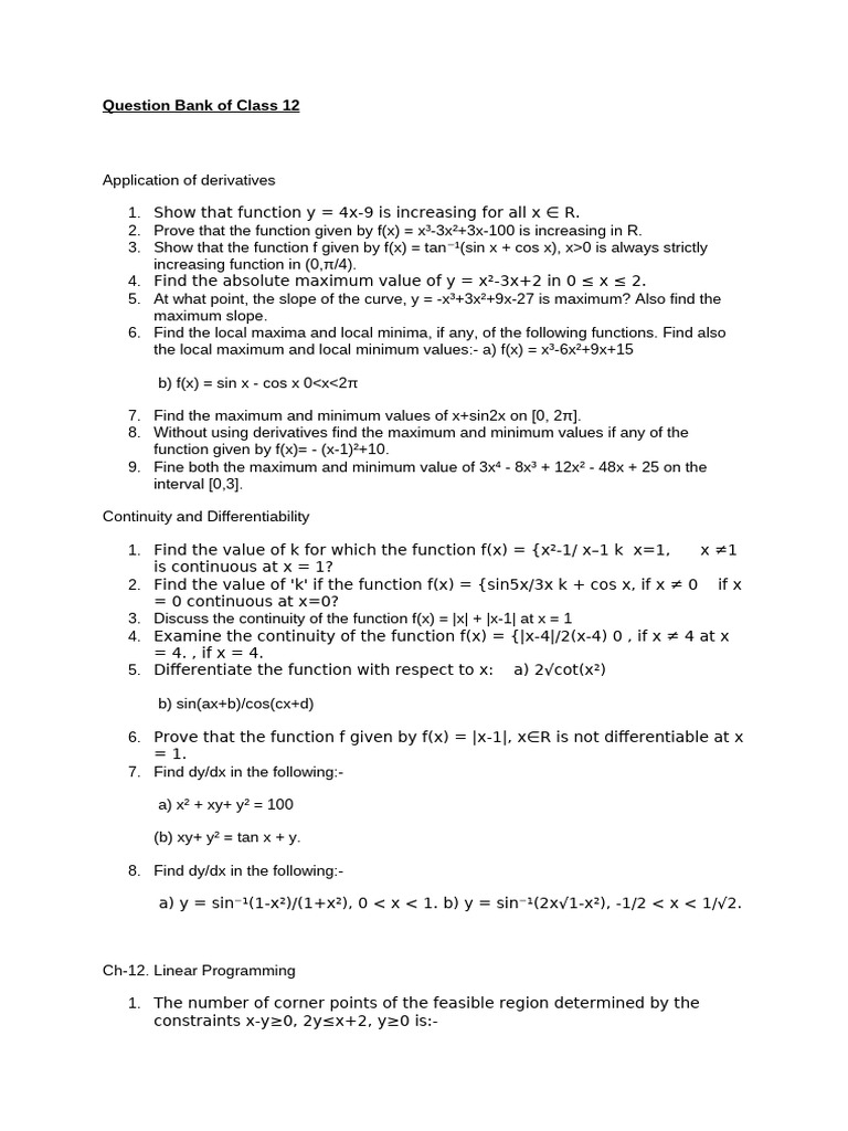 Class 12 Maths Question Bank | PDF
