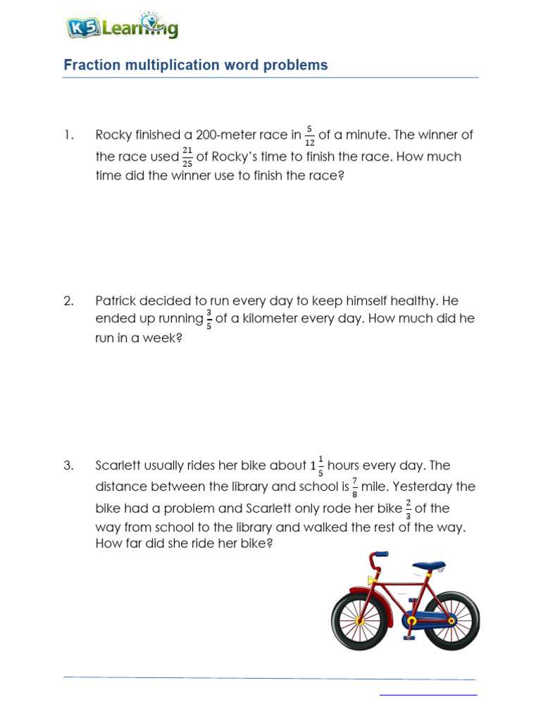 Grade 5 Word Problems Multiplying Fractions B | PDF
