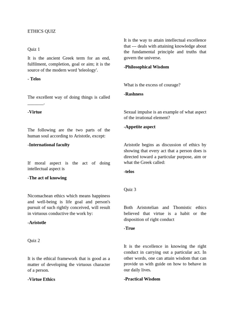 Ethics Quiz Pdf